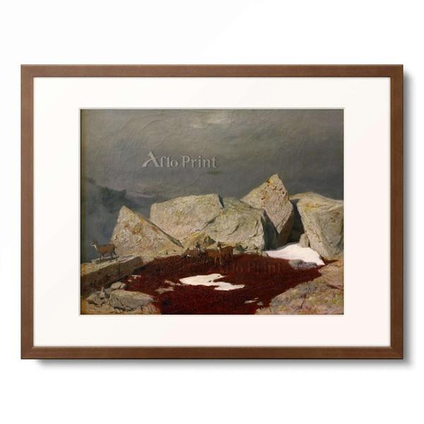 Bocklin, Arnold 1827-1901."Hochgebirgslandschaft mit Gemsen" (Mountain landscape with goats), c. 1849/50.Oil on canvas, ...