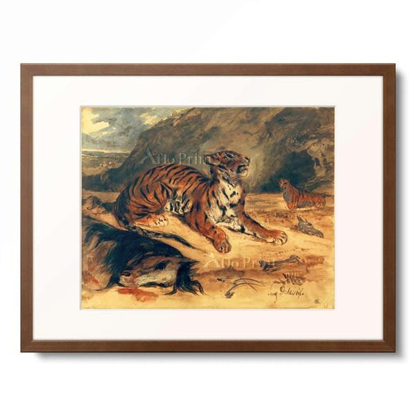 Delacroix, Eugene 1798-1863."Deux tigres dans leur antre pres d’un cheval mort" (Two tigers and a dead horse before a ca...