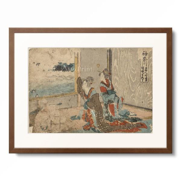 Hokusai Katsushika, 1760-1849.Print shows two women in a room, possibly at a teahouse in Kanagawa on the Tokaido Road.18...