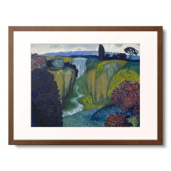 作家名:フランツ・フォン・シュトゥックArtist: Stuck, Franz von,1863-1928 国籍:ドイツImagetitle:Landschaft mit Wasserfall. Dimensions: 48 x 62 cm...