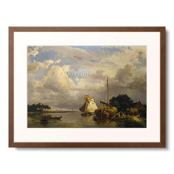 Artist:  Koekkoek, Hermanus,1815-1882 Imagetitle:  Entladen eines Heu-Kahnes auf dem Flus Amstel bei Amsterdam. 1864. Di...
