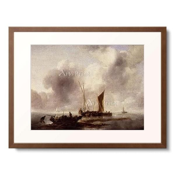 Artist:  Cappelle, Jan van de,1624/25-1679 Imagetitle:  Fischer beim Entladen ihres Fanges. Dimensions:  37,8 x 50,4 cm ...