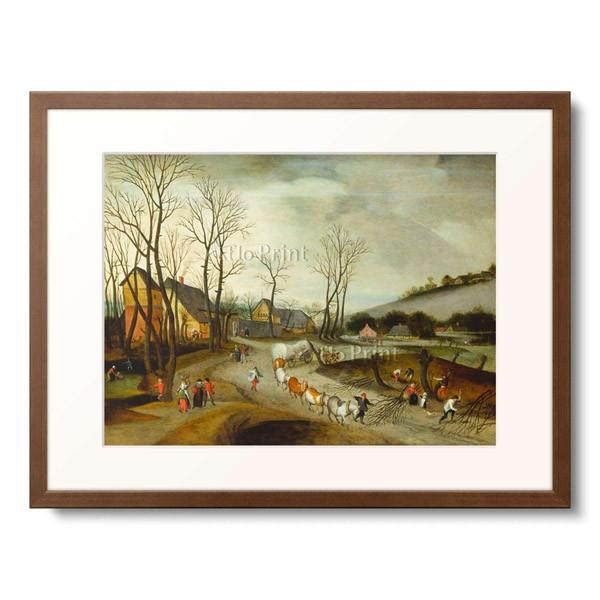 Artist:  Grimmer, Abel,1570 (?) - before 1619 Imagetitle:  Winter landscape with caravan and peasants cutting trees. Dim...
