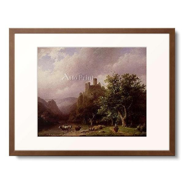 Artist:  Koekkoek, Barend Cornelisz,1803-1862 Imagetitle:  A River Landscape with a Ruined Castle. 1855. Dimensions:  24...