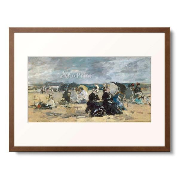 作家名:ウジェーヌ・ブーダン印象派Artist:Boudin, Eugene,1824-1898 Imagetitle:Beach scene in Trouville. Dimensions:16 x 29 cm Medium:Oil/Wood