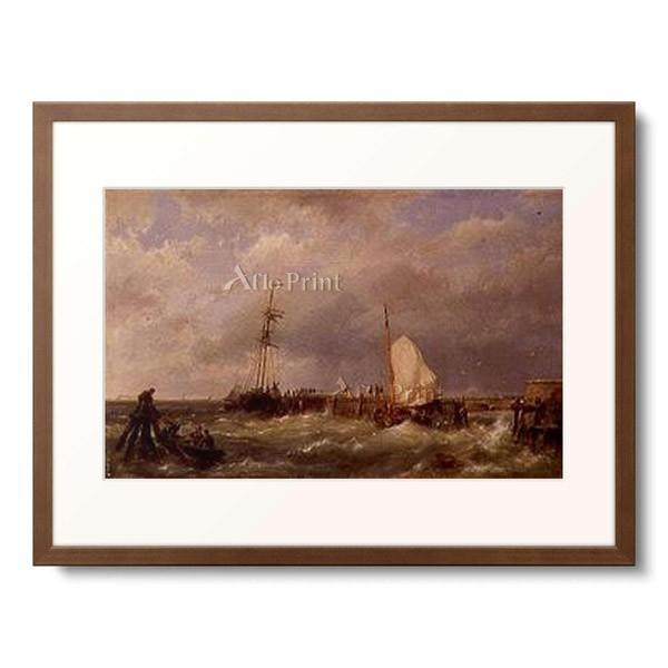 Artist:  Koekkoek, Hermanus,1815-1882 Imagetitle:  Fischerboote im Sturm an einer Mole. Dimensions:  37,5 x 59,1 cm Loca...