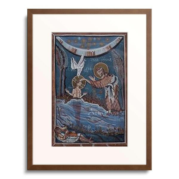 Artist:  Handschrift,11. Jahrhundert Imagetitle:  The Baptism of Christ. Aus dem Evangelistar der Abtissin Hidta von Mes...