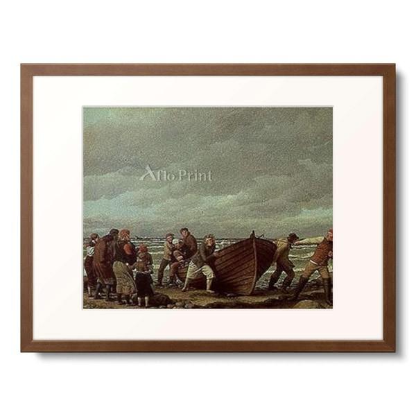 Artist:  Eckersberg, Christoffer W,1783-1853 Imagetitle:  Fischer aus Hornbaek bringen ihr Boot an Land. Location:  Chri...