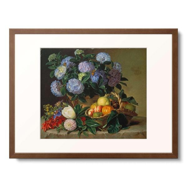 Artist:  Jensen, Johan Laurentz,1800-1856 Imagetitle:  Hydrangea in a jug and a basket with oranges, lemons and figs. 18...