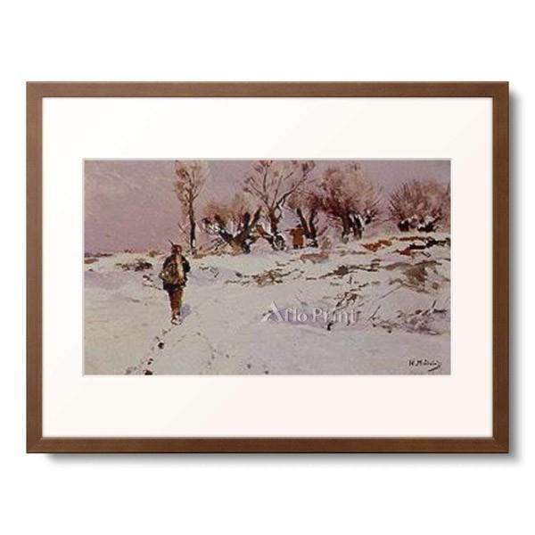 Artist:  Muhlig, Hugo,1854-1929 Imagetitle:  Hunting in winter near Buderich. Dimensions:  13,5 x 22,7 cm Medium:  Gouac...