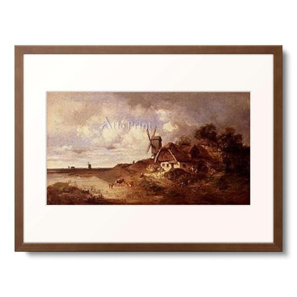 Artist:  Millner, Karl,1825-1895 Imagetitle:  Windmuhle und Bauerngehoft am Wasser. 1858. Dimensions:  40,5 x 72,5 cm Lo...