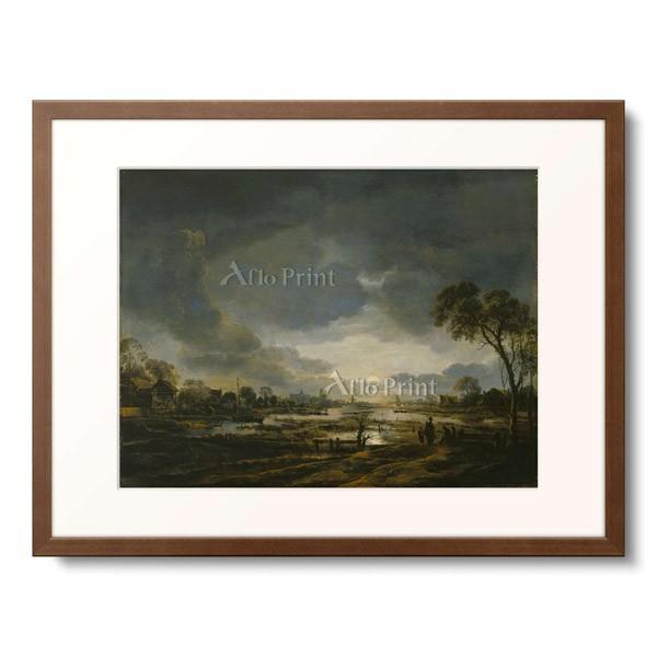 Artist:  Neer, Aert van der,1603/04-1677 Imagetitle:  Moonlit landscape. Dimensions:  33,4 x 53,5 cm Medium:  Oil/Wood L...