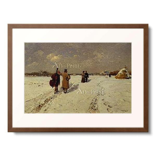 Artist:  Muhlig, Hugo,1854-1929 Imagetitle:  Musicians returning home in winter. Dimensions:  32 x 48,5 cm Medium:  Oil/...