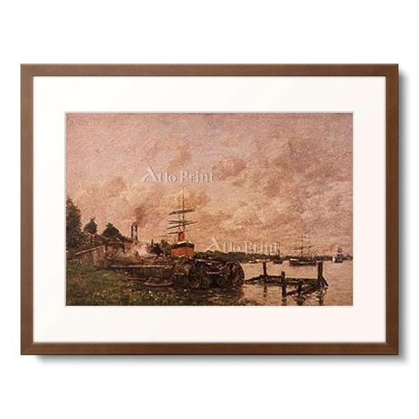 作家名:ウジェーヌ・ブーダン印象派Artist:Boudin, Eugene,1824-1898 Imagetitle:Flusslandschaft mit Hafen- und Werftanlage. 1874/76. 所蔵:Buka...