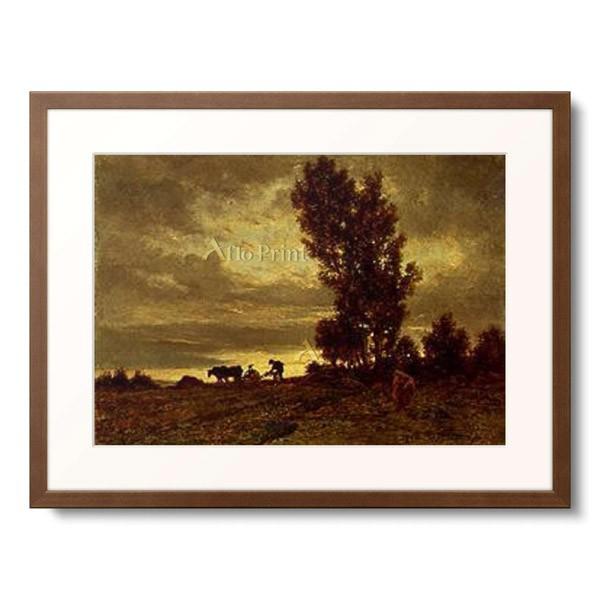 Artist:  Rousseau, Theodore,1812-1867 Imagetitle:  Abendstimmung mit pflugendem Bauern. Location:  St. Petersburg, Hermi...