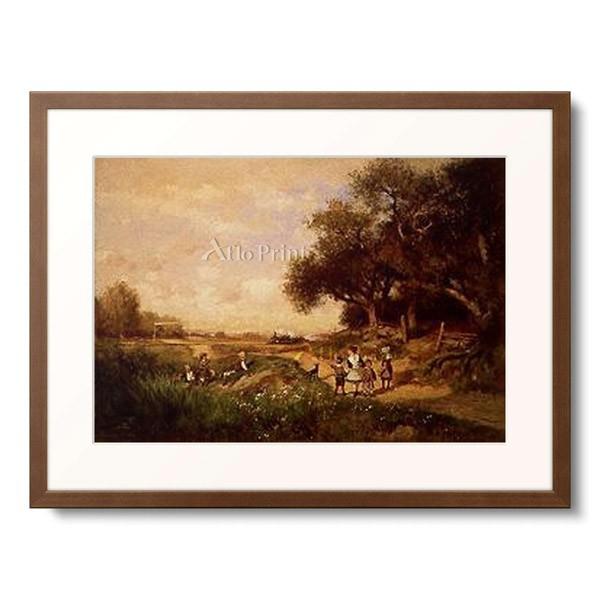 Artist:  Thompson, Alfred Wordsworth,1840-1896 Imagetitle:  Landschaft mit Kindern und herannahendem Zug. Location:  Chr...