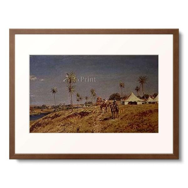 Artist:  Jerichau, Holger H,1861-1900 Imagetitle:  Beduinen auf Kamelen an einem Fluss. 1894. Dimensions:  44 x 74 cm Lo...