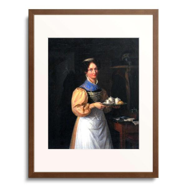 Artist:  Nachtmann, Franz Xaver,Circle of Imagetitle:  Junge Munchner Kellnerin in Tracht und Riegelhaube serviert das F...