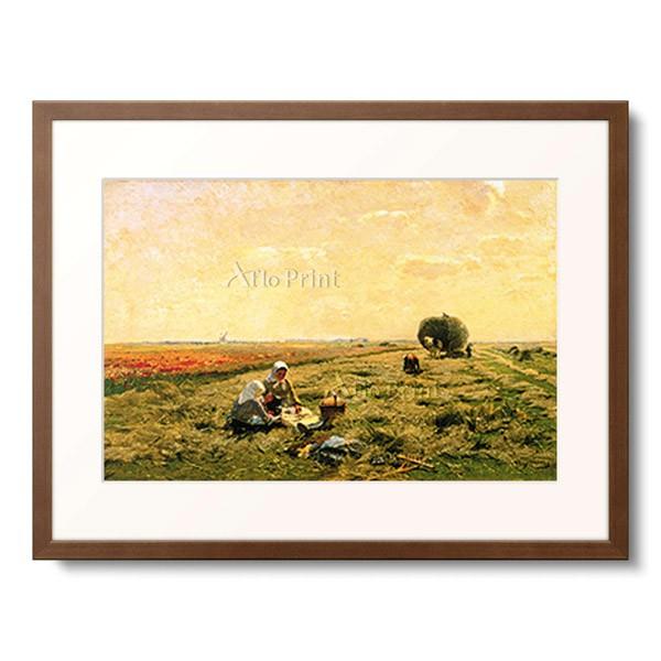 Artist:  Muhlig, Hugo,1854-1929 Imagetitle:  Vesper wahrend der Heuernte am Niederrhein. Dimensions:  53 x 78 cm Locatio...