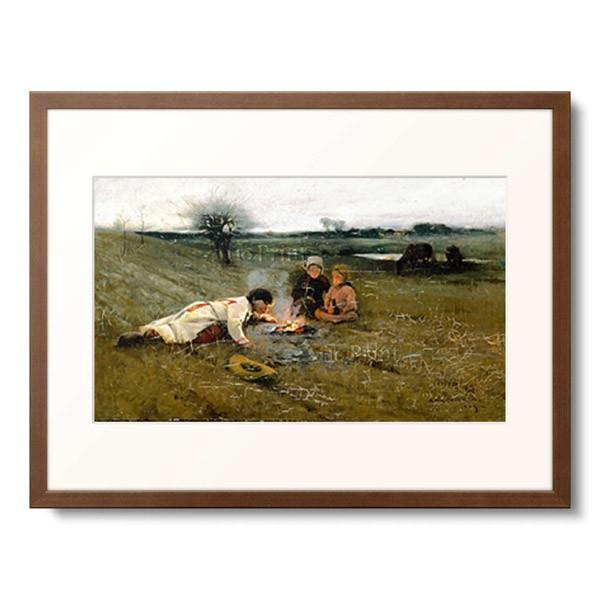 Artist:  Kedzierski, Apoloniusz,1861-1939 Imagetitle:  Auf dem Feld am Lagerfeuer. 1889 Dimensions:  41 x 69 cm Medium: ...