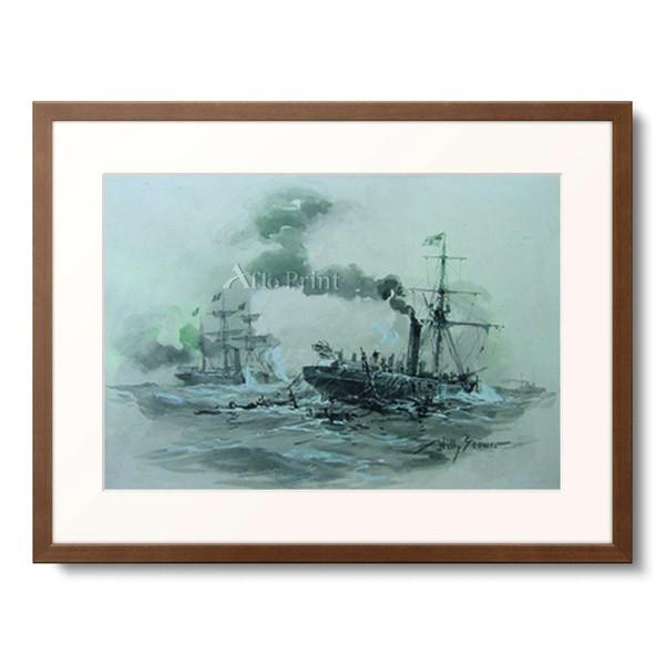作家名:ウィリー・ストワArtist: Stower, Willy,1864-1931 国籍:ドイツImagetitle:Seegefecht zwischen Kanonenboot "Meteor"u.dem franz.Aviso"B...