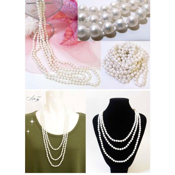 万能に使えるデザインパールネックレス200cm以上のウルトラロングデザインなので2〜4連でアレンジいろいろ楽しめる！まさに万能ネックレス!!素材:貝パール（コットンパール風加工）約6mm ノンクラスプ加工 長さ：約200cm 重量：約105...