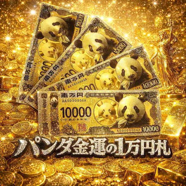 財布に入れて金運アップパンダ金運 開運 1万円札本品は 当店の純金の1万円札のような純金コーティングではありませんしかし見た瞬間に伝わる 金色に輝く豪華さ素材は樹脂に金色の特殊メッキ加工金属のような存在感なのに軽くて しかも丈夫ですサイズは...