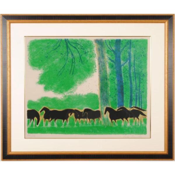 【発売日：2025年10月30日】画家名：アンドレ・ブラジリエ作品名：王の馬たち絵のサイズ：W59×H47cm額装サイズ：W85×H74cm版画の技法：リトグラフサイン：作家直筆鉛筆サイン納期：20日