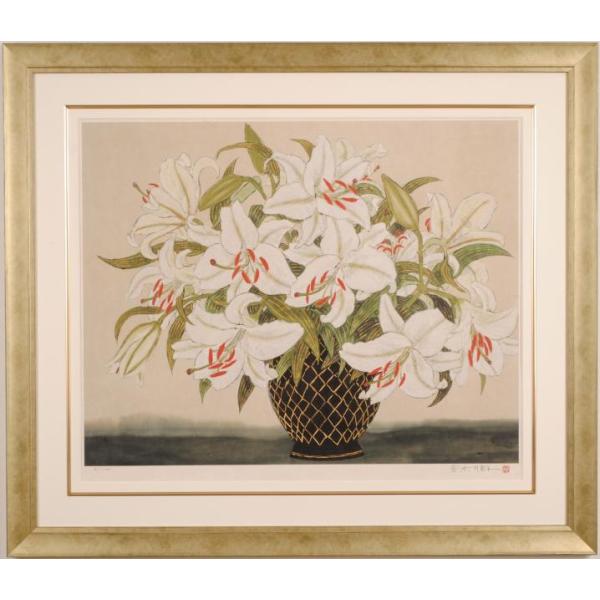 【発売日：2023年04月15日】画家名：青木乃里子(あおきのりこ)作品名：カサブランカ絵のサイズ：W63×H49,5cm額装サイズ：W87×H76,5cm版画の技法：ジークレーサイン：作家直筆サインと落款納期：14日