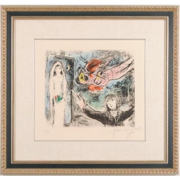 【発売日：2026年01月06日】画家名：マルク・シャガール作品名：可愛い花嫁絵のサイズ：W32×H28cm額装サイズ：W49×H45cm版画の技法：オリジナルリトグラフサイン：シャガール直筆鉛筆サイン納期：10日