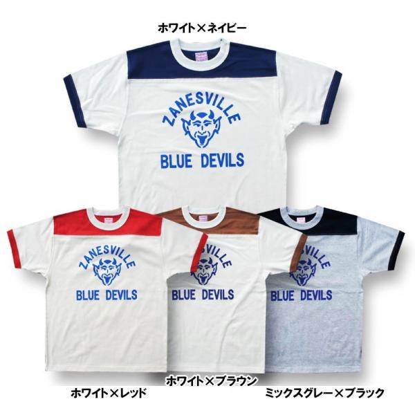 全国送料無料！代金引換手数料無料！！【CUSHMAN】 パネルプリントTシャツ(BLUE DEVILS)【クッシュマン】メンズ　レディース 綿100％　半袖Tシャツ　アメカジ●日本製●コットン100％▼▼▼詳細は商品説明をご覧ください