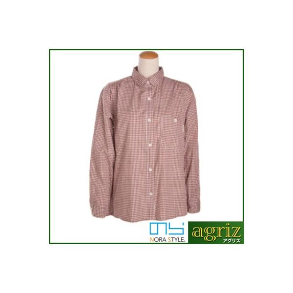 のらスタイル 農家さんブラウス チェック（ブラウン）