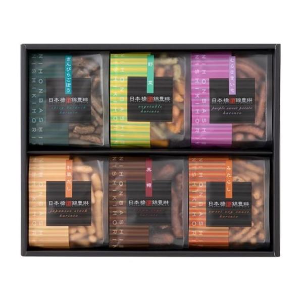 「商品情報」商品の説明かりんとう6個詰合せ きんぴらごぼう・野菜・むらさきいも・和風だし・黒糖・みたらしの6種類を詰合せました。原材料・成分小麦粉(小麦(国産))、植物油脂、砂糖、水飴、乾燥ごぼう、醤油(大豆を含む)、酵母、七味唐辛子(ごま...