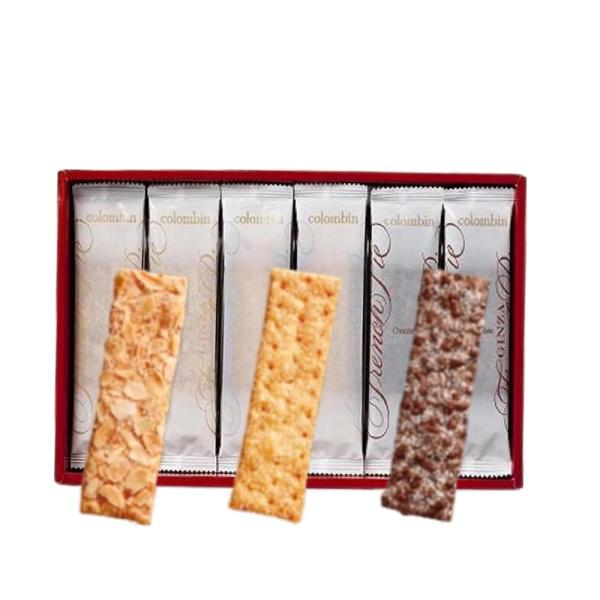 「商品情報」セット内容： 銀座フレンチパイ 30枚入（アーモンド10枚・プレーン10枚・チョコレート10枚）・手提げ袋付き手土産にも丁度よいまとまった入数味わい・食感・商品特徴： フレッシュバターを重ねたサクサクのスティックパイ。プレーン・...