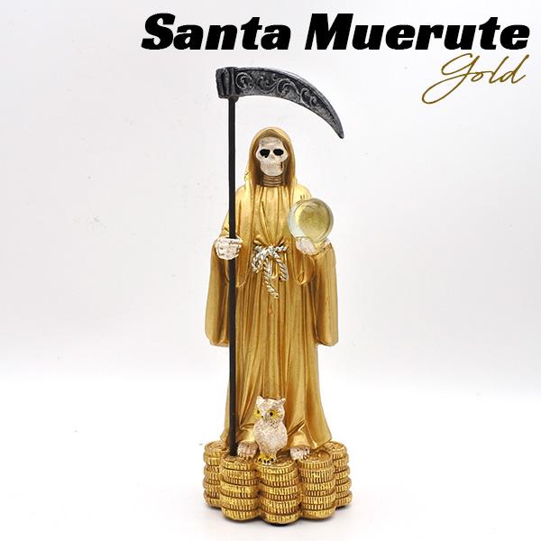 メキシコの骸骨の聖母 St.Muerte(サンタムエルテ)デザインのインテリアオブジェです。お部屋のインテリアにどうぞ！■サイズ　本体高さ：約20.5cm（鎌含む高さ：22.5cm）　横幅：約7.8cm■カラー　ゴールド※この商品は輸入品で...