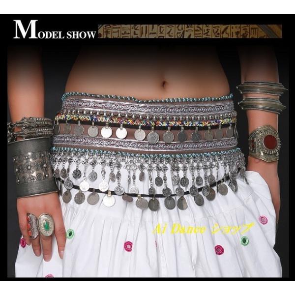 ベリーダンス エスニック　ヒップベルト　ヒップスカーフ ★モデルさんを身に着けたのチョリも当店販売しております。【素　材】ポリエステル/コイン★モデルさんを身に着けたのアクセサリーは別売となります！【サイズ】M・LMサイズ横　幅約82cmL...