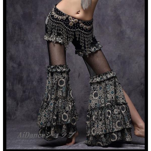 ベリーダンス　エスニック　トライバル衣装　練習着　アメリカントライバルスタイル衣装（ATS)【素　材】ポリエステル　メッシュ★モデルさんを身に着けたのアクセサリー、ヒップベルトは別売となります！★パンツのヒップところは黒色生地です。【サイズ...