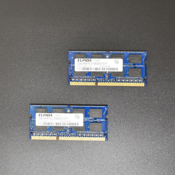 Mac対応 メモリ ELPIDA DDR3 2GB×2枚  PC3-10600S 中古品 MacBook Pro 15 2012年から取り外したものになります。 中古品なので、使用感や小傷があります。