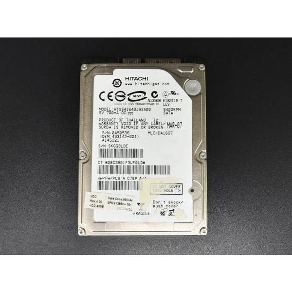 HDD 2.5インチ SATA 40GB  HITACHI 正常 フォーマット済み■HTS541640J9SA00S/N:SKGG3LDE中古品になりますので多少の使用感はあります。