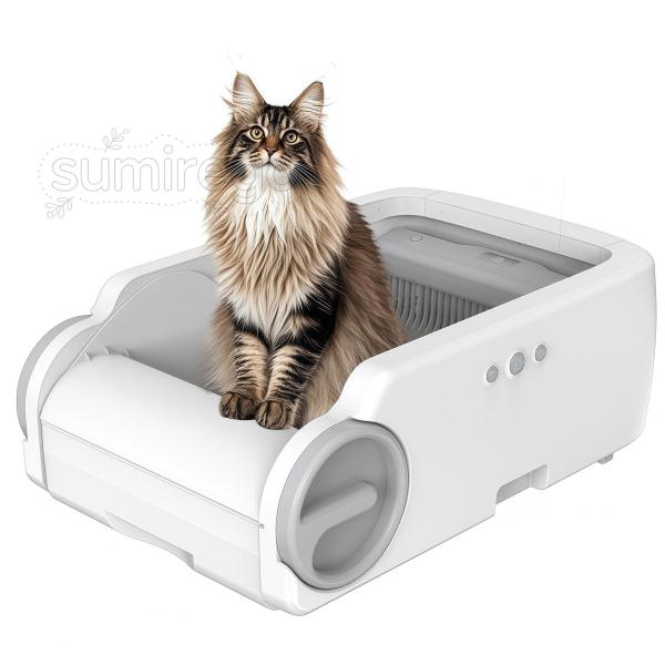 ? 【安全見守り設計】内蔵センサーが猫の使用や接近をリアルタイムで検知し、クリーニング動作中に入った場合は自動で停止します。毎日使うものだからこそ、猫の動きに配慮した設計で、留守中や忙しい時間帯でも使いやすい自動トイレです。? 【外出先でも...