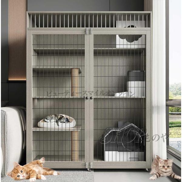 【商品名】『ポイント7倍！7月限定!』キャットケージ大型 3階層猫のゲージ 室内用多頭飼い猫 お留守番【120x60x150cm猫 ケージ 大型】組み立て式ゲージ猫飼育3段 木製フレーム 広々 ネコハウス 留守番 梯子付き保護 脱走防止 組...