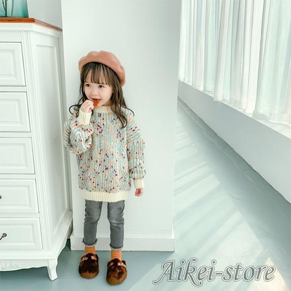 【素材】：ポリエステル【色】：ブルー、オレンジ連携キーワード：子供服 女の子 セットアップ ベストワンピース メリヤス ドット柄 セーター 子供服 アウター コート 女児 可愛い 80-130cm