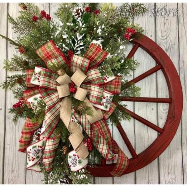クリスマス リース デコレーション クリスマス リース リスマス ちょう結び リース 秋 リース 玄関 ドア用 木製 リース 屋内 屋外用 【サイズ】F45*45cm【カラー】図色1.赤い弓のクリスマスリース：レトロな赤い弓のクリスマスリー...