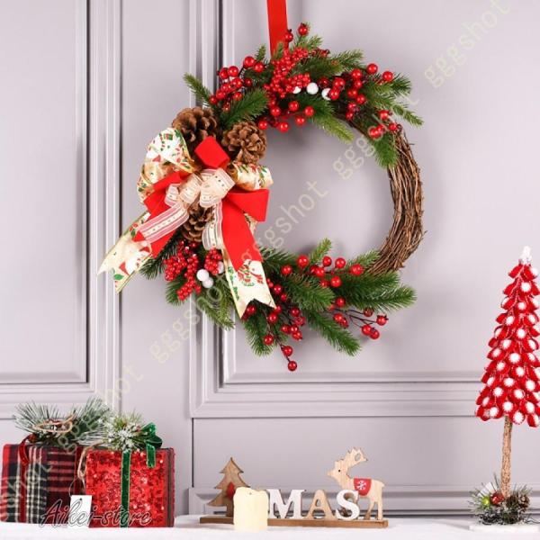 クリスマス リース クリスマス花輪 ナチュラルリース 玄関 造花 壁掛けフラワー ぶら下げ飾り ドアリース 飾り 庭園 結婚式 店舗 撮影 道具 クリスマス飾り デコレーション リース 【素材】 PVC【サイズ】直径（外径）：約40cm  ...