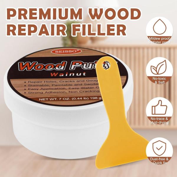 /良質の材料無毒天然成分から作られて、良質のレシピを采用し、健康へのダメージを心配することはありません。/パッケージ内容木工パテ（200g）*1スクレーパー　　 *1サンドペーパー　 *1亀裂や損傷を修復し、落書きや汚れを覆い、穴を埋めます...