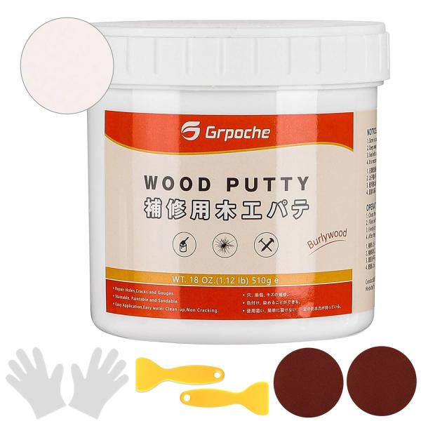 /良質の材料無毒天然成分から作られて、良質のレシピを采用し、健康へのダメージを心配することはありません。/パッケージ内容木工パテ（510g）*1スクレーパー　　 *2サンドペーパー　 *2使え捨て手袋　　 *1亀裂や損傷を修復し、落書きや汚...