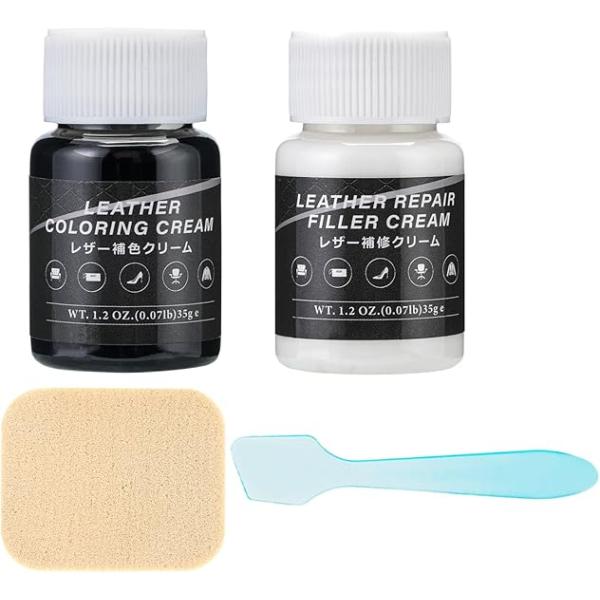 【発売日：2024年04月25日】/パッケージ内容20gレザー補修クリーム(ホワイト)　*120gレザー補色クリーム(ブラック)　*1ヘラ　　　*1スポンジ　*１/レザークリームの使用方法(1)補修箇所のゴミ/水分/油などの汚れを取り除き(...