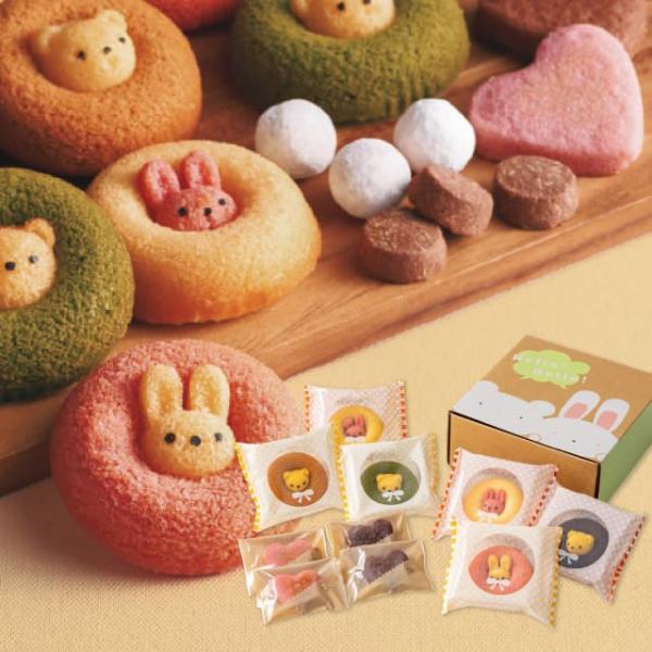 ●内容量：ハートの焼菓子(ラズベリー・チョコ×各2個)、アニマルドーナツ(うさぎイチゴ・うさぎプレーン・うさぎバナナ・くまチョコ・くま抹茶・くまキャラメル×各1個)●賞味期限：常温40日●アレルギー：卵・乳・小麦●箱サイズ：約207×210...