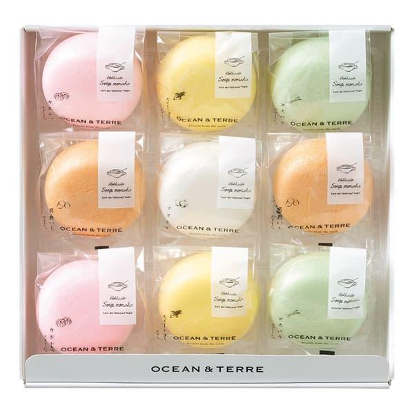 ●北海道産かぼちゃスープ最中20.7g、北海道産男爵いもスープ最中24.2g、北海道産スイートコーンスープ最中20.7g、北海道産アスパラスープ最中20.7g×各2、北海道産玉ねぎスープ最中11.2g×1 ※もち米 100%（国産）最中種●...