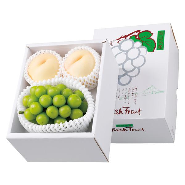 出荷日：7月20日から7月31日●セット内容：岡山の白桃2玉（1個約230g）、シャインマスカット1房（約500g）●冷蔵便●のし下名入れ不可●二重包装不可●着日指定不可●北海道送料必要